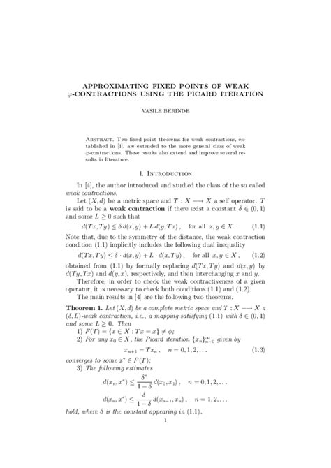 Pdf Approximating Fixed Points Of Weak ϕ Contractions Using The
