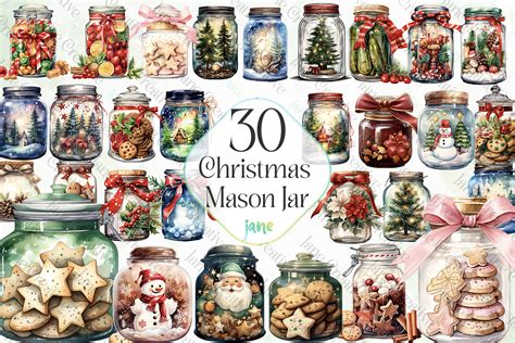 Christmas Mason Jar Sublimation Clipart Graphic By Janecreative