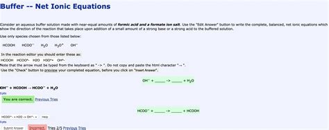 Solved Buffer Net Ionic Equations Show The Direction Of Chegg