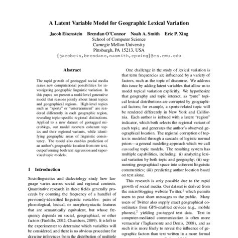 A Latent Variable Model For Geographic Lexical Variation Acl Anthology