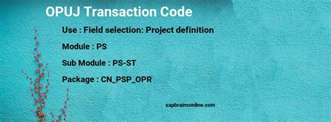 OPUJ SAP Tcode For Field Selection Project Definition