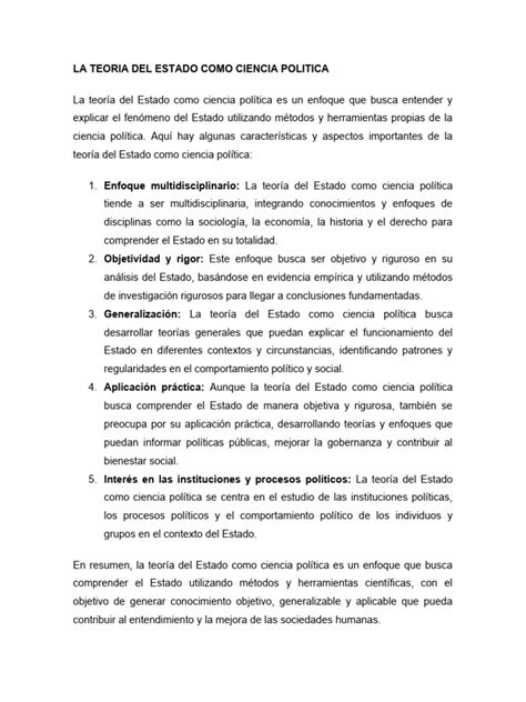 La Teoria Del Estado Como Ciencia Politica Pdf Ciencias Políticas