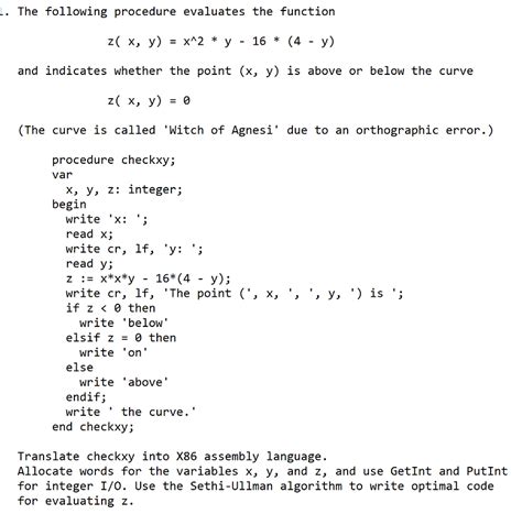 the following procedure evaluates the function z x