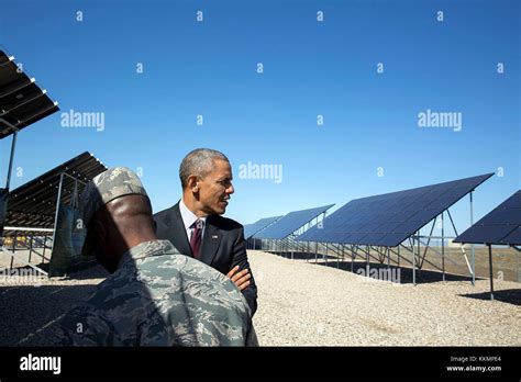 President Barack Obama Takes A Tour Of Solar Panels With Col Ronald E