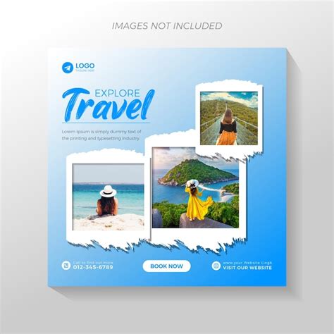 사진 팩 여행 소셜 미디어 게시물 및 모험 프로모션 배너 템플릿 프리미엄 벡터