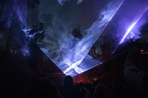 Light Show At An Outdoor Festival Rave Mystical Smoke Geometric