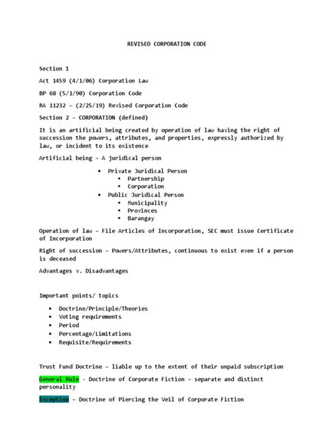 Revised Corporation Code Lecture And Notes Pdf Stocks Corporations