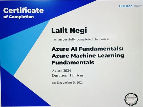 Lalit Negi On Linkedin Hcltech Certification Lifelonglearning Azureai Professionalgrowth