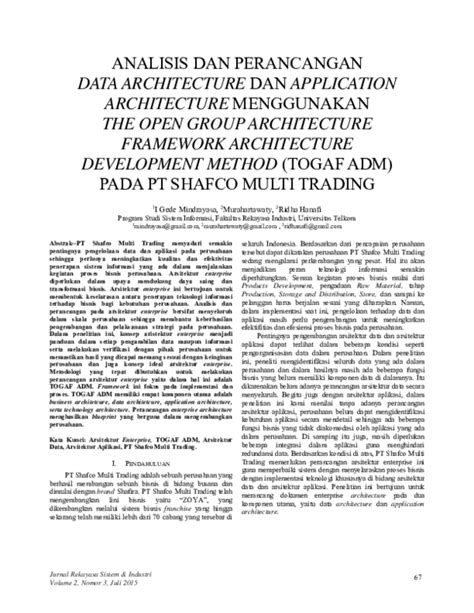 Pdf Analisis Dan Perancangan Data Architecture Dan Application Architecture Menggunakan The