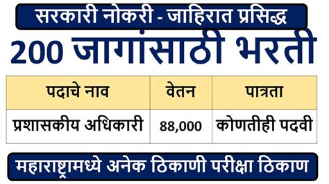 200 जागांसाठी सरकारी नोकरी जाहिरात प्रसिद्ध पदाचे नाव प्रशासकीय