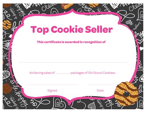 Top Cookie Seller Certificate Girl Scout Badges Girl Scout Cookies
