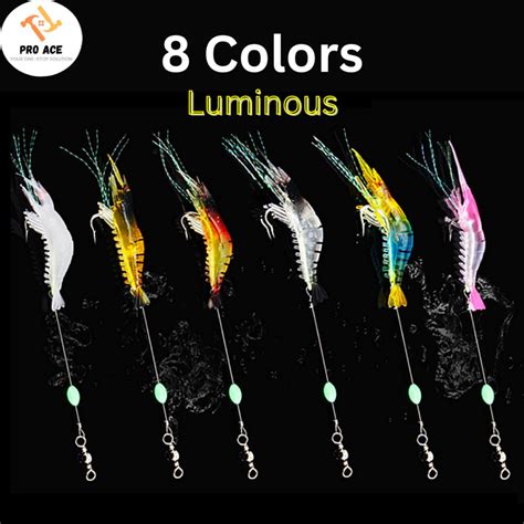 Ready Stock Fishing Luminous Shrimp Lure Prawn Hook Jigging