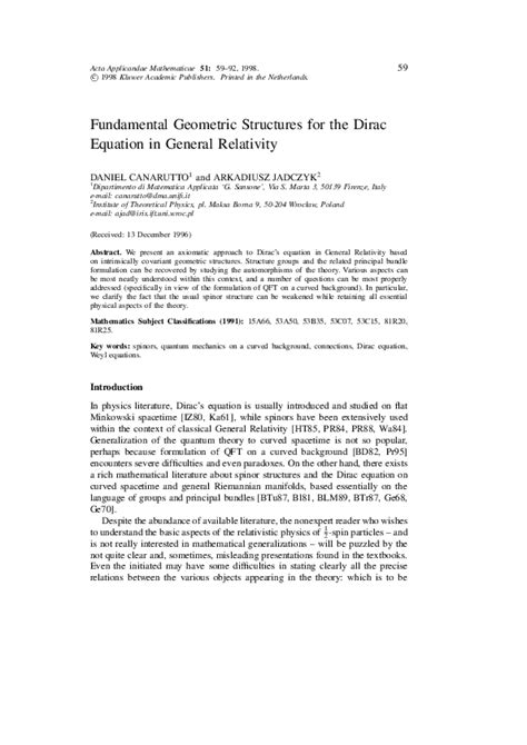 Pdf Fundamental Geometric Structures For The Dirac Equation In General Relativity