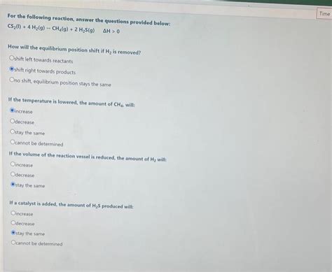 Solved For The Following Reaction Answer The Questions Chegg Com