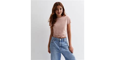 Girls Pink Lace Hem Top New Look