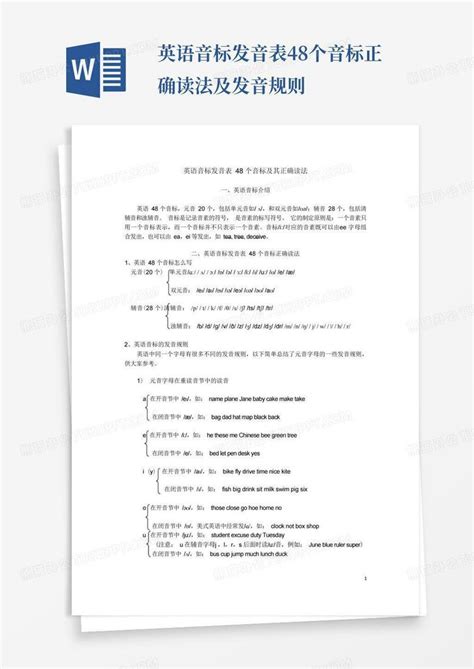 英语音标发音表48个音标正确读法及发音规则Word模板下载 编号leryxneo 熊猫办公