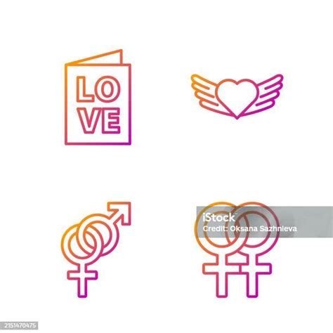 세트 라인 여성 성별 기호 성별 발렌타인 데이 파티 전단지 및 날개가 달린 하트 그라데이션 색상 아이콘 벡터 0명에 대한 스톡 벡터 아트 및 기타 이미지 Istock