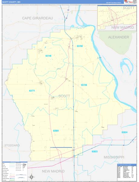 Scott County Mo Zip Code Wall Map Basic Style By Marketmaps Mapsales