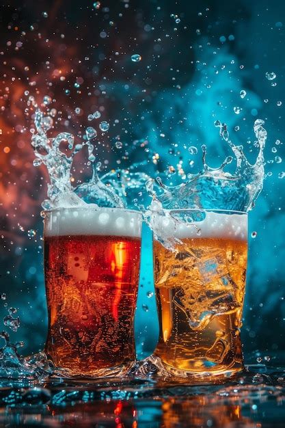 Premium Photo Beer Glasses With Splashing Beer