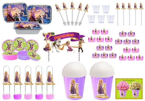 Kit Festa Enrolados Rapunzel 113 Pças 10 Pes Marm Vaso