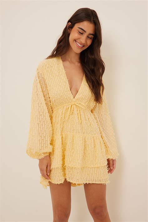 Deep V Neck Mini Dress Yellow Na Kd