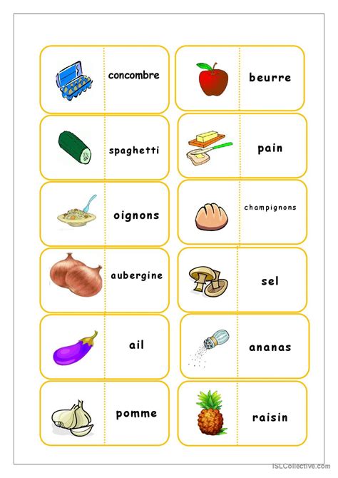 Nourriture dominos Français FLE fiches pedagogiques pdf doc