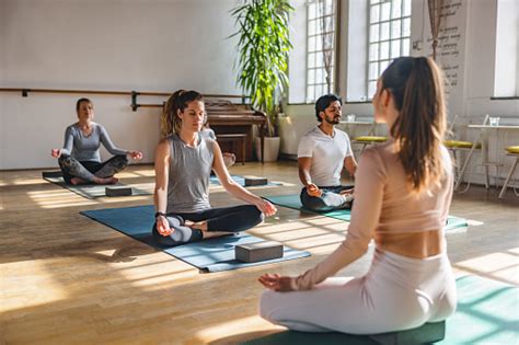 자연광이 들어오는 아름다운 스튜디오에서 요가 수업을 하는 동안 명상하는 다양한 사람들 단체에 대한 스톡 사진 및 기타 이미지 단체 요가 30 34세 Istock