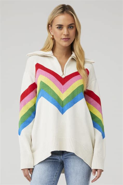 Show Me Your Mumu Weston Half Zip Pullover In Rainbow Slope Knit