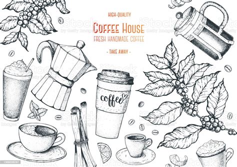 커피 컵 콩 커피 나무 일러스트레이션 커피숍빈티지 디자인 새겨진 벡터 그림입니다 0명에 대한 스톡 벡터 아트 및 기타 이미지 0명 개념 개념과 주제 Istock