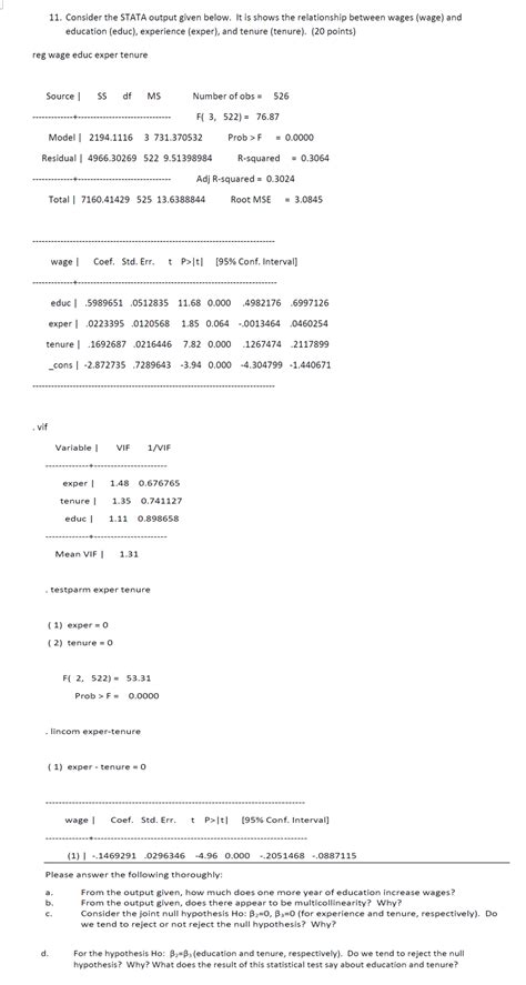 Solved Consider The Stata Output Given Below It Is Chegg
