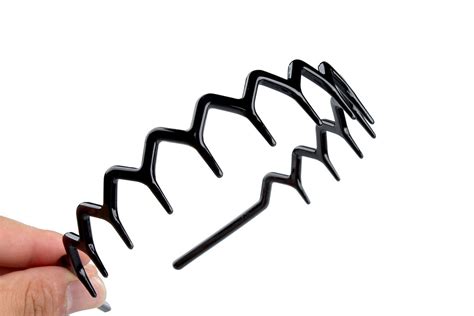 Set Of 2 Zig Zag Black Plastic Sharks Tooth Hair Comb Headband Black
