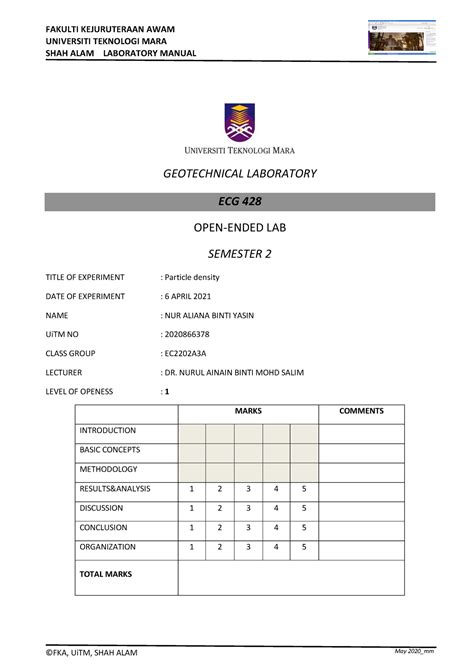 LAB2 Particle Density Level 1 Geotechnical Laboratory Particle Density Level 1 Geotechnical