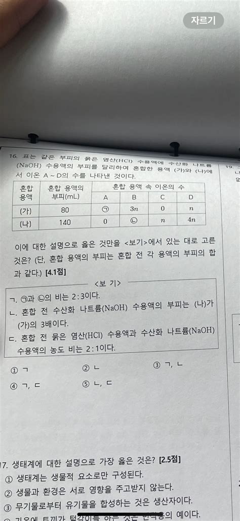 통합과학 중화반응 고1 화학 문제 지식in