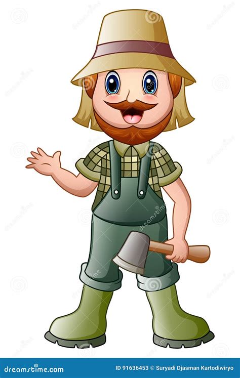 Lumberjack Holding Axe Circle Cartoon 44542053