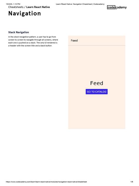 Learn React Native Navigation Cheatsheet Codecademy Pdf