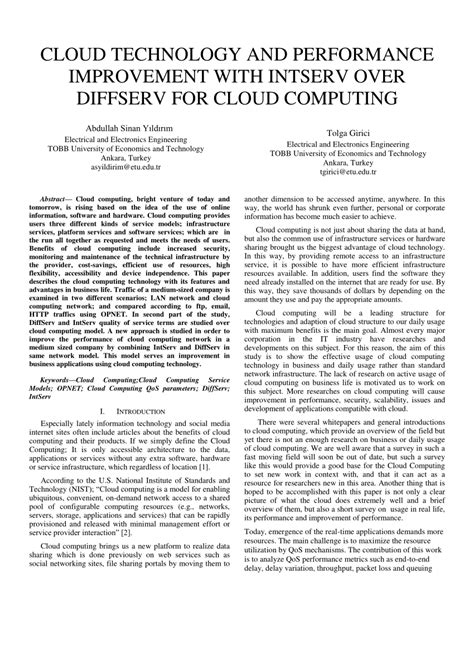 Pdf Cloud Technology And Performance Improvement With Intserv Over