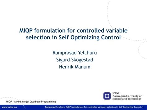 Ppt Miqp Formulation For Variable Selection In Self Optimizing