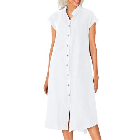 Ediodpoh Women Solid Short Sleeve Dress For Women Summer Button Down
