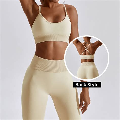 Women Seamless Straps Cross Back Bra High Waist Leggings Yoga Suit Slim