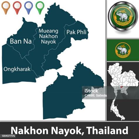 แผนที่จังหวัดนครนายก ประเทศไทย ภาพประกอบสต็อก ดาวน์โหลดรูปภาพตอนนี้ Nakhon Nayok Province