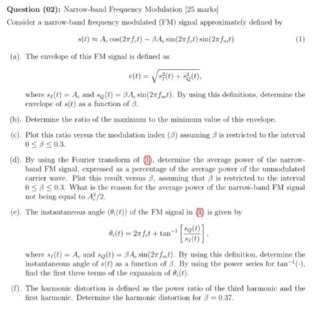 Solved Narrow Band Frequency Modulation Consider A