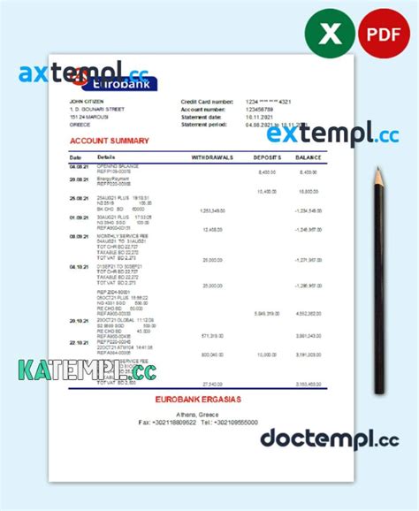 Sample Greece Eurobank Ergasias Bank Statement Easy To Fill Template In