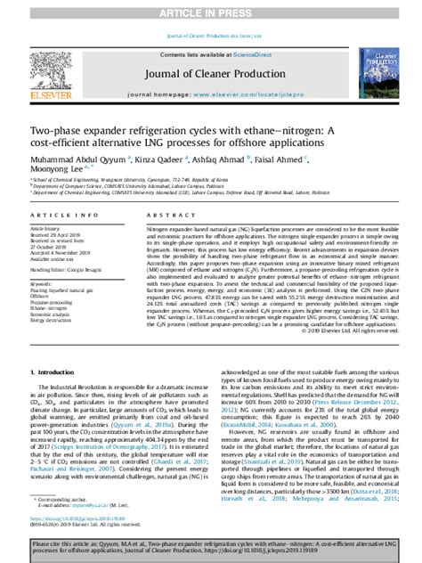Pdf Two Phase Expander Refrigeration Cycles With Ethane Nitrogen A