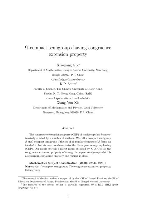 Pdf Ω Compact Semigroups Having Congruence Extension Property