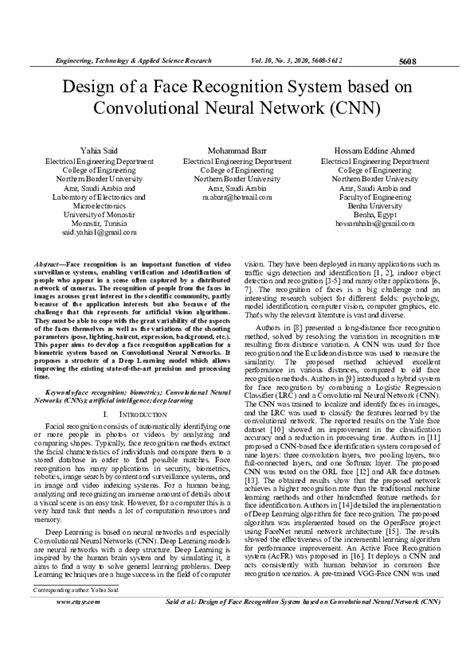 Pdf Design Of A Face Recognition System Based On Convolutional Neural Network Cnn
