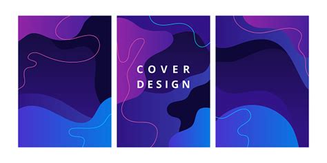 グラデーションブルーの流体形状を持つ最小限のカバーテンプレートのセット イラストレーションのベクターアート素材や画像を多数ご用意