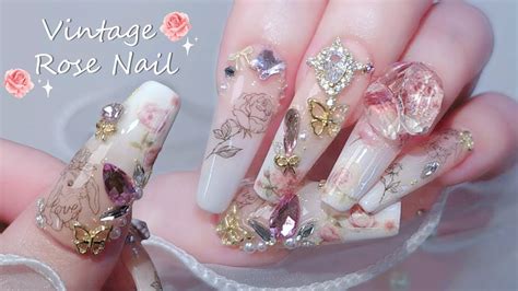 느낌 있는 빈티지 로즈 네일🌹 장미네일 빈티지네일 셀프네일 네일아트 네일asmr 네일연장 Nails 네일그라데이션💅🏻 옴브레네일 Youtube