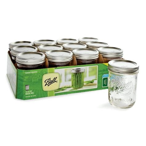 Ball Glass Mason Jars With Lids And Bands Wide Mouth Clear 16 Oz 12