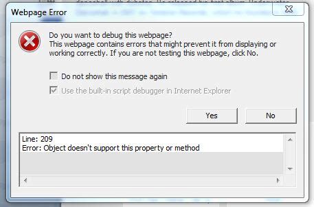 Javascript Stop Script Debug Error Dialogs Occur In Ie8 Stack Overflow