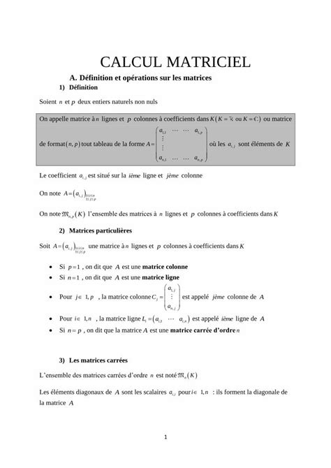 Pdf Définition Et Opérations Sur Les Matricesdordre N Ann La